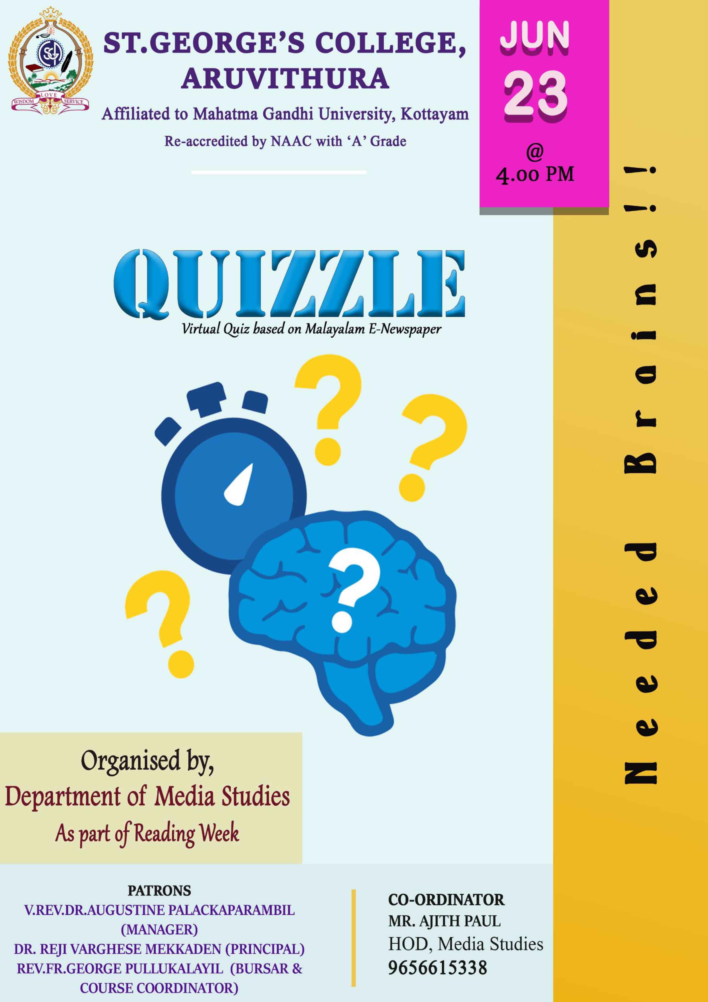 'Quizzle’ - Online Quiz Competition | St George's College, Aruvithura