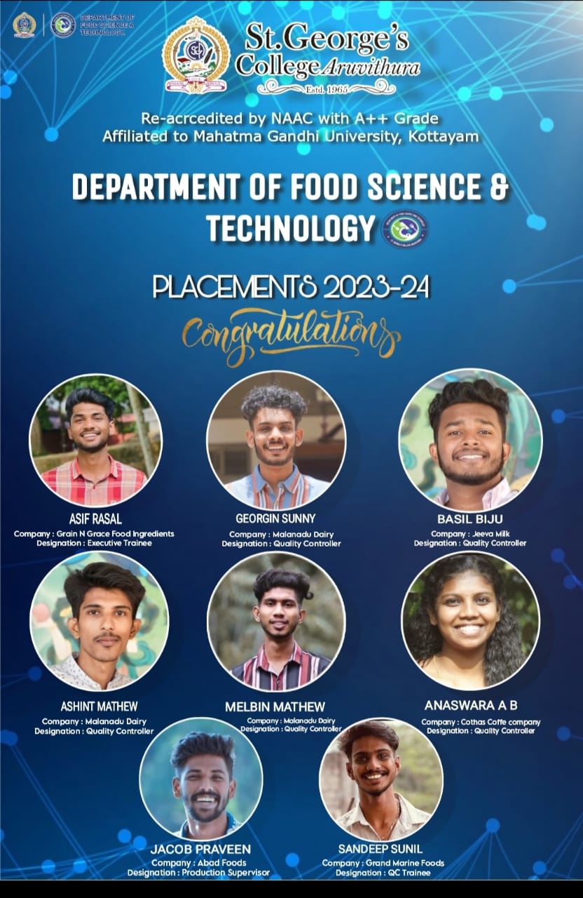 Food Science Placements 2023-24 | St George's College, Aruvithura