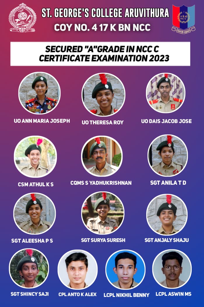 A Grade in NCC C Certificate Examination | St George's College, Aruvithura